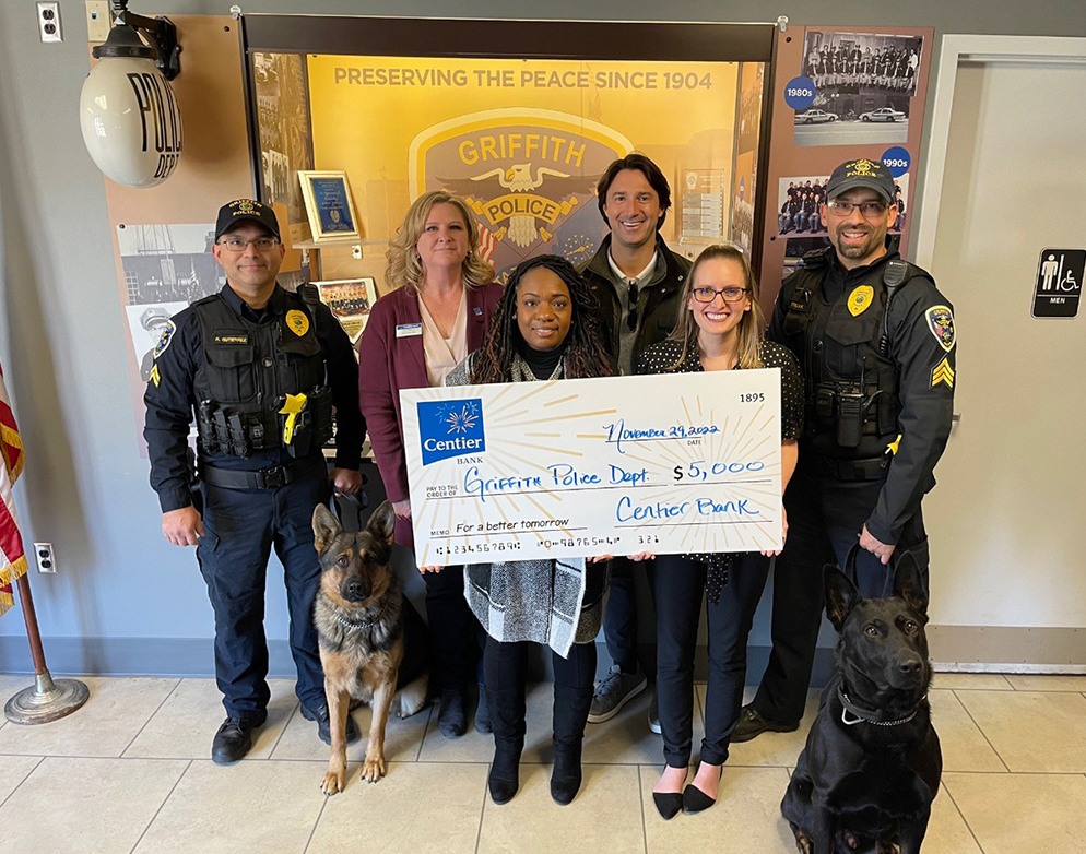 Centier Bank Donates $5,000 to Griffith Police Department K-9 Unit